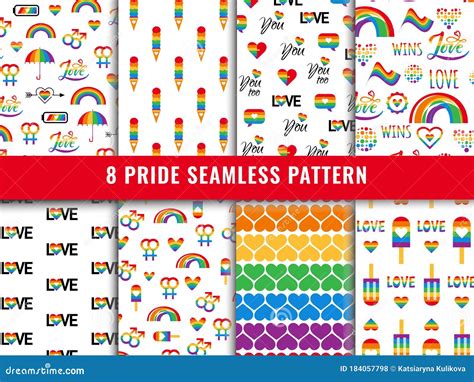 Pride Lgbt Seamless Pattern Background Vector Set Stock Vector