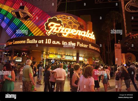People Enjoying The Las Vegas Nightlife Downtown On Fremont Street Las