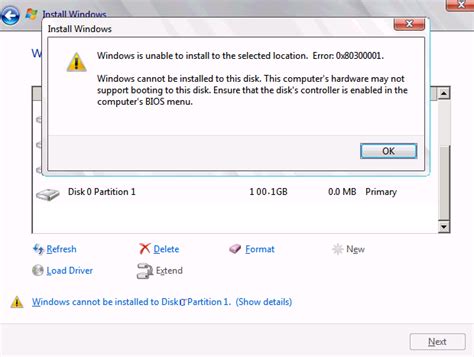 computers and others windows cannot be installed to disk 0 partition 1