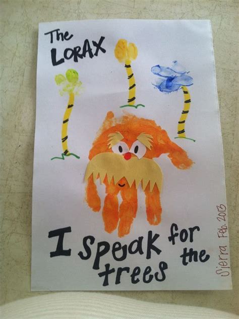 Handprint Lorax Seuss Crafts Dr Seuss Crafts Dr Seuss Activities