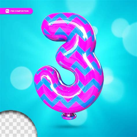 Premium Psd 3d Number 3 Helium Foil Balloon