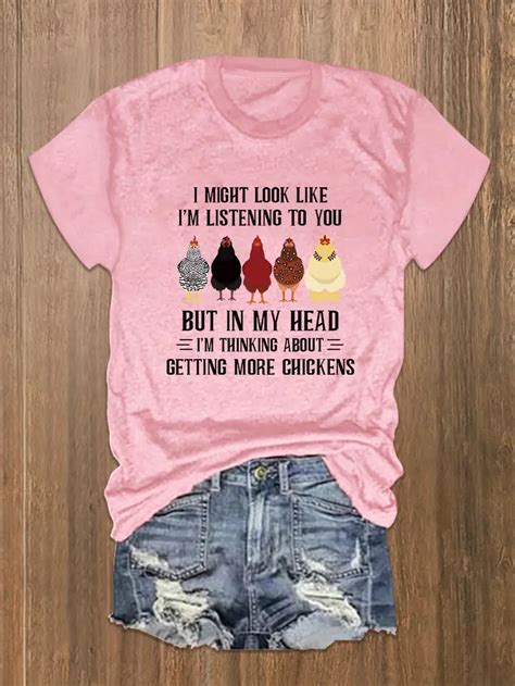 Chicken Letter Print T Shirt Short Sleeve Crew Neck Casual Temu Canada
