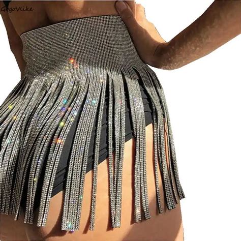 Sexy Beading Skirt High Waist Tassel 2019 Spring Women Bling Crystal