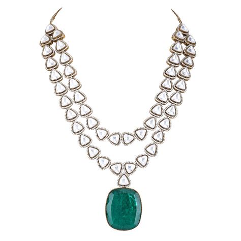 Buy Auraa Trends Rhodium Plated American Diamond Zircon Green Necklace