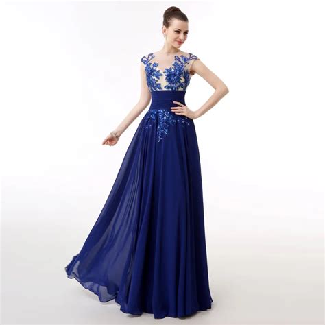 New Arrival Elegant Real Sample Royal Blue Evening Dress A Line Cap