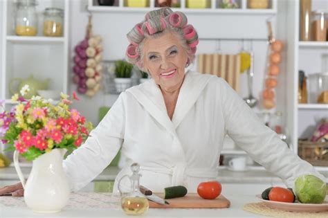 Premium Photo Beautiful Senior Woman Wearing White Bathrobe And Hair