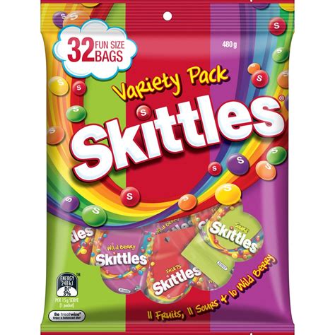 Skittles Variety Pack 32 Fun Size Bags Fruit Sour Wild Berry 480g Big W
