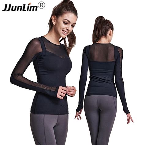 Sexy Mesh Women Yoga Shirts Long Sleeve Sports Top Shirts Removable