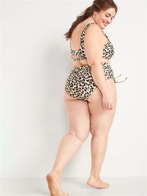 High Waisted Secret Smooth Leopard Print Plus Size Swim Bottoms Old Navy