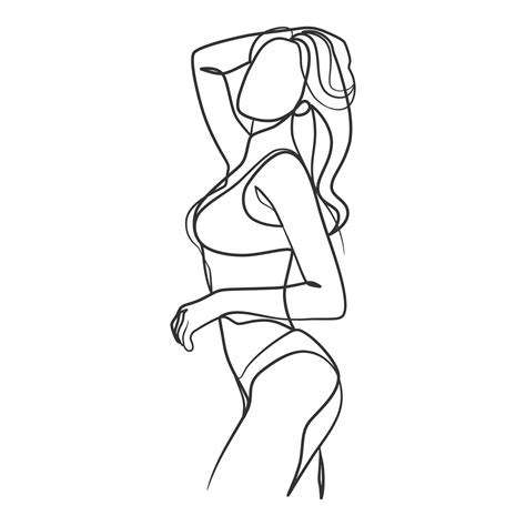 Dibujo De Arte De Una Línea Continua Del Cuerpo De La Mujer En Bikini