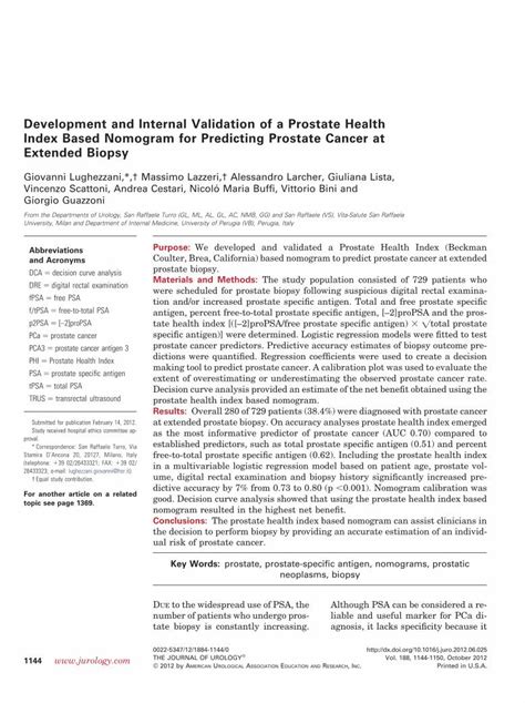 Pdf Development And Internal Validation Of A Prostate Health Index