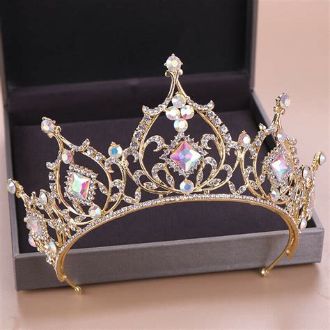 7 5cm High Adult Gold Ab Crystal Wedding Bridal Queen Princess Prom
