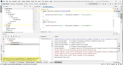 java why is tomcat not running a simple web app from intellij stack