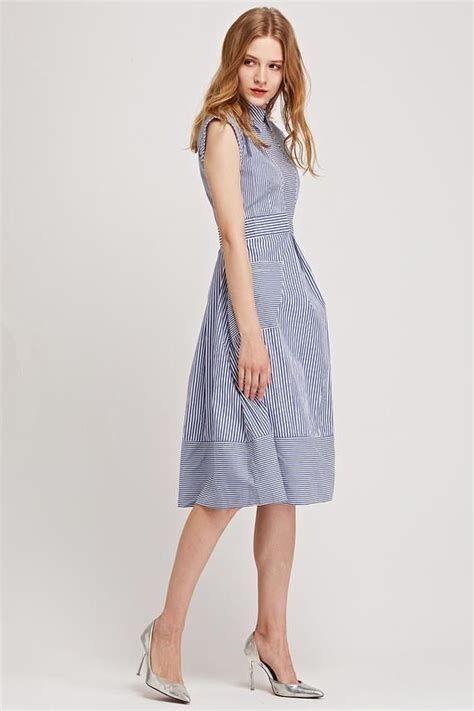 Blue Striped Midi Dress With Collar This Collar Dress Is An