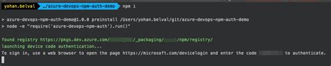 github gsoft inc azure devops npm auth uses the oauth2 device code