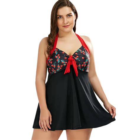 Belleziva Retro Plus Size Halter Cherry Tankini Set Women Swimsuit