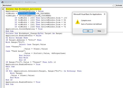 microsoft excel compile error sub or function not defined super user