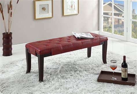 Roundhill Furniture Linon Faux Leather Tufted Bench Red