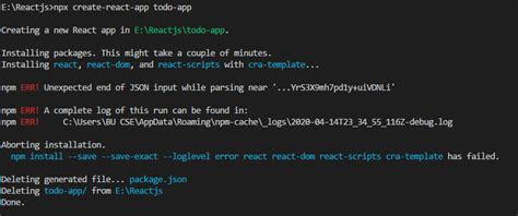 node js error while trying to create react app using npx
