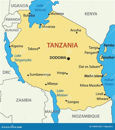 Tanzania Vector Map Isolated On White Background High Detailed Black