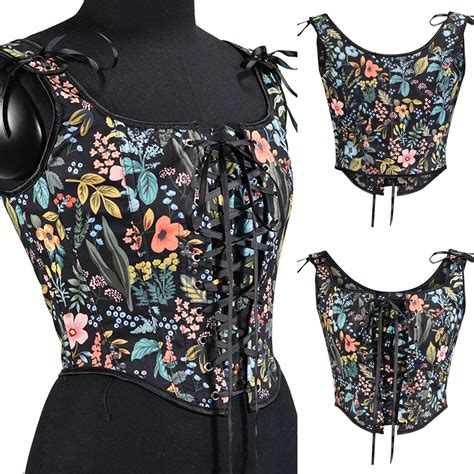Neswoizi Women Sexy Bustier Corset Top Zipper Eyelet Lace Up Floral