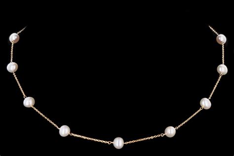 14k Yellow Or White Gold Freshwater Cultured Pearl Station Necklace