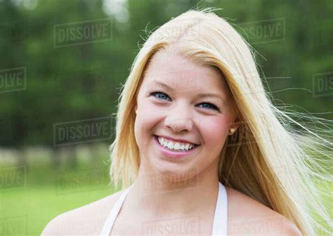 Teenage Girl With Long Blond Hair And Blue Eyes Troutdale Oregon
