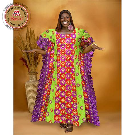 Green African Women Bazin Dress Mix Size Embroidery Basin Riche Dashiki