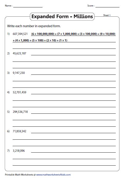 Standard Form Word Form Expanded Form Worksheets