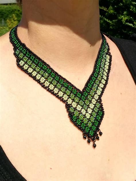 Beaded Bib Necklace Huichol Style Tribal Boho Seed Beads Ethno Mexican