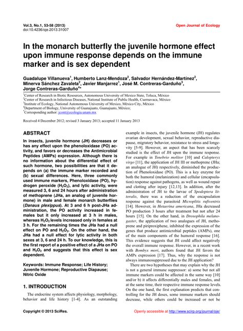 Pdf In The Monarch Butterfly The Juvenile Hormone Effect Upon Immune