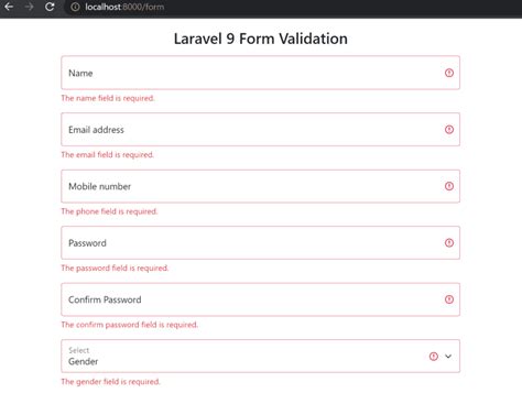 form validation in laravel 9 with custom error messages