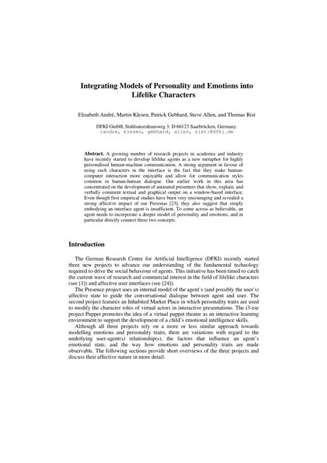 pdf integrating models of personality and emotions into lifelike