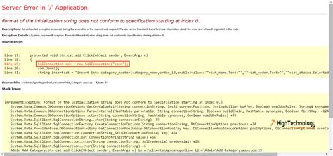 format of the initialization string does not conform to specification