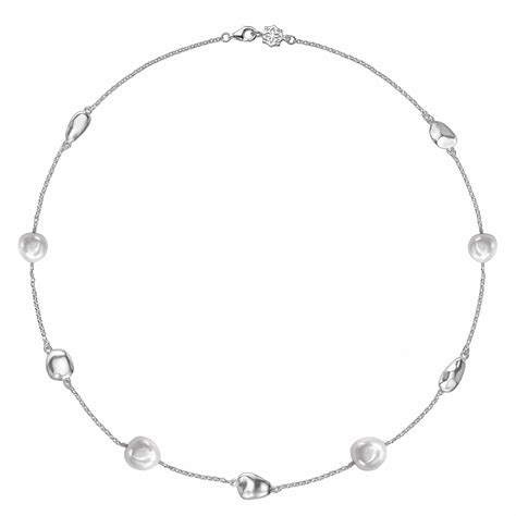 Sterling Silver Pebble And White Freshwater Pearl Necklace Anja Potze
