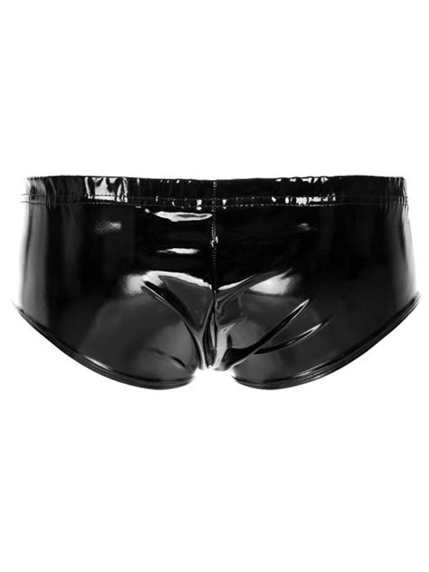 Iefiel Mens Low Rise Patent Leather Briefs Wetlook Underpants Underwear