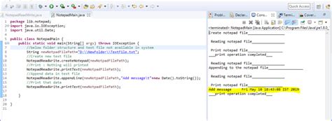 code to create and update notepad text file
