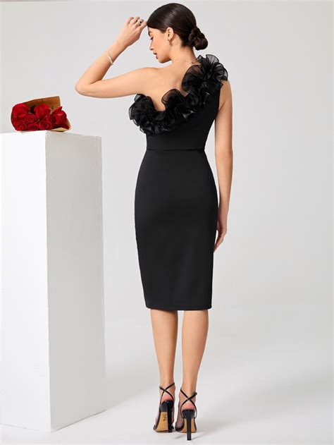 Shein Belle One Shoulder Ruffle Trim Split Thigh Dress Shein Uk