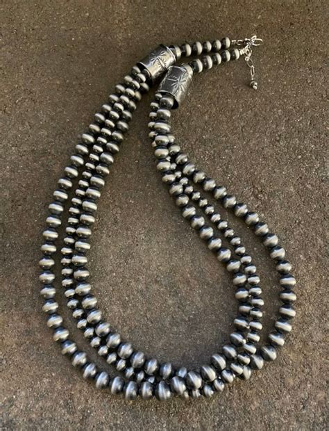 Sterling Silver Navajo Pearls Multi Strand Bead Necklace 20 Etsy Uk