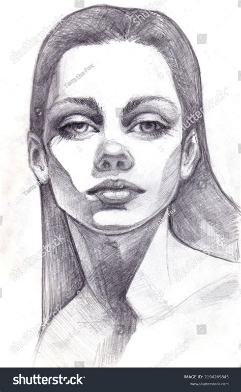Girl Woman Portrait Sketch Drawing Black Stock Illustration 2194269845