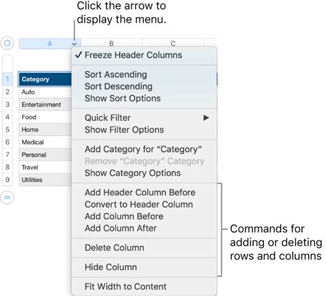 add or remove rows and columns in numbers on mac apple
