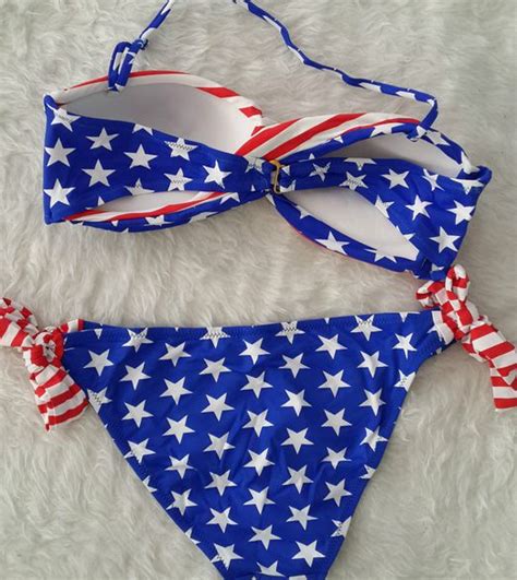 Hot Sexy Summer Women Usa Flag Bikini Stars And Stripes Padded Twisted