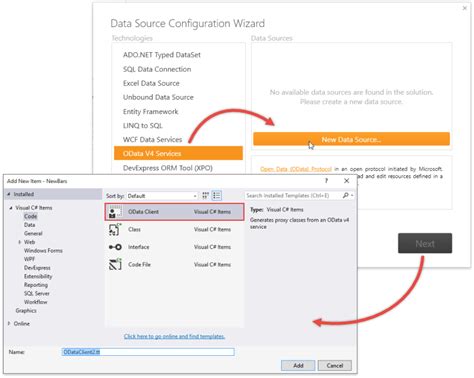 binding to odata winforms controls devexpress documentation