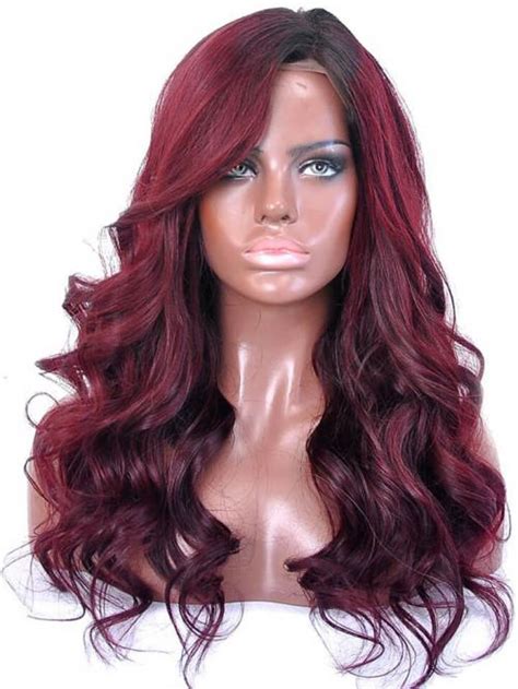 Custom Dark Wine Wavy Full Lace Human Hair Wig Wst688 Home