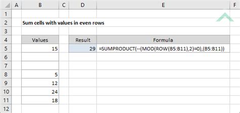 sum cells with values in even rows excel vba