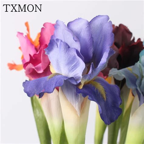 Vivid 5pcs Ireland Silk Artificial Iris Flower Branch Big Size Wedding