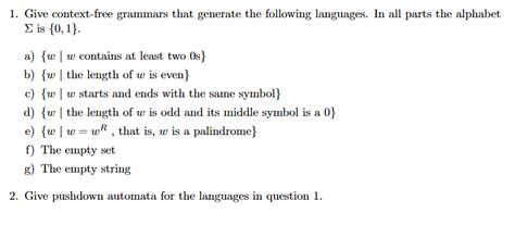 solved 1 give context free grammars that generate the fo
