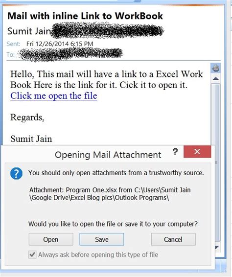 send mail with link to a workbook from ms outlook using