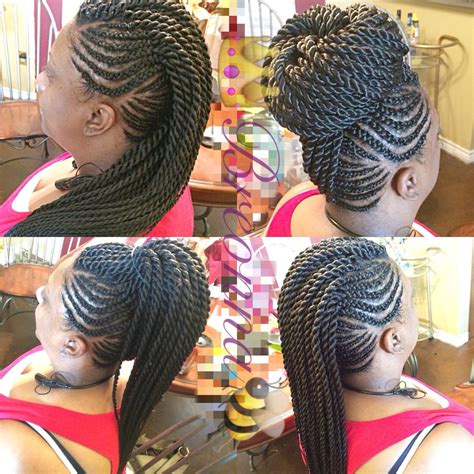 Needle Point Braids Ghana Braids Mohawk With Senegalese Twist In The
