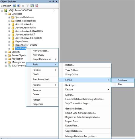 shrink database sql server learner